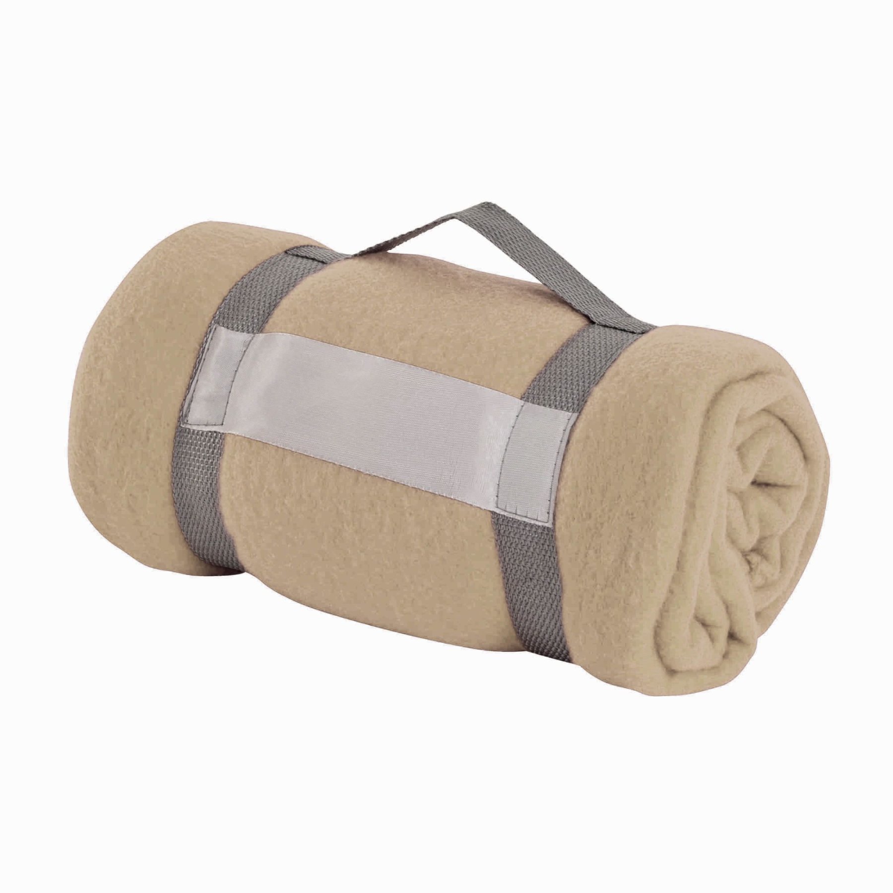 Coperta in polar arrotolata con nastro di chiusura in nylon