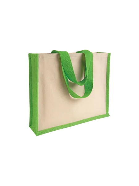 Shopper con soffietto in juta e canvas